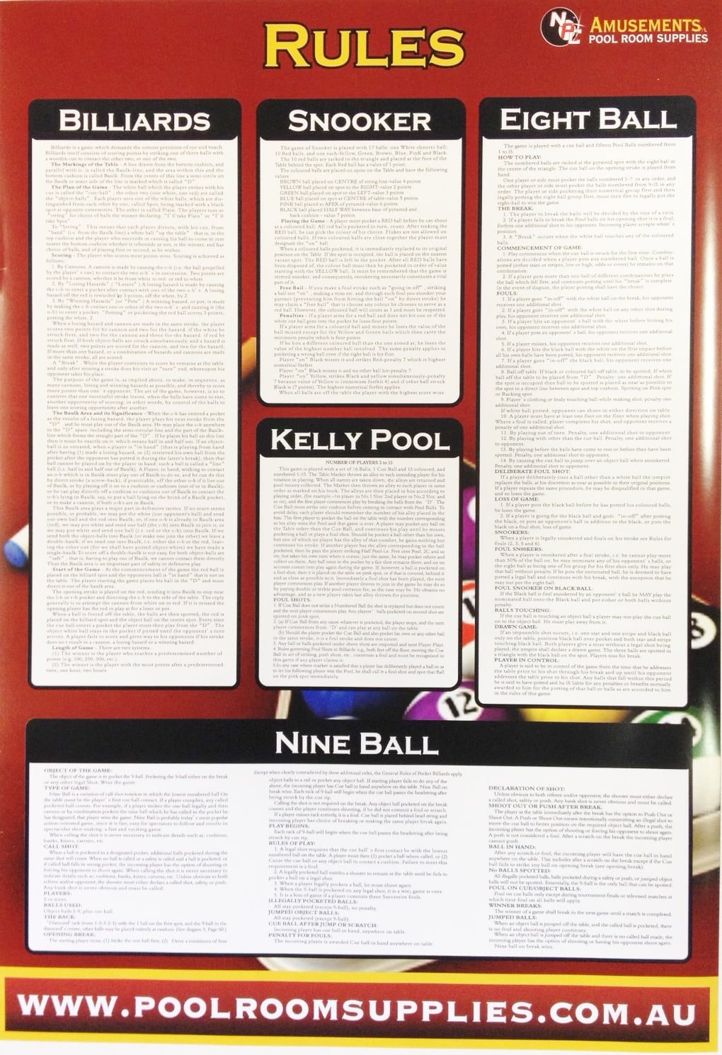 Billiards Rules (Wall Hang) | Snooker Rules