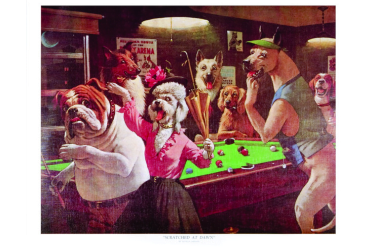 Dogs Playing Pool Snooker Billiard Pool Table Doggie Prints Set of 5